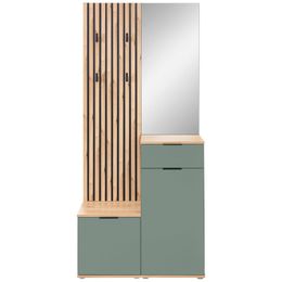 Xora Garderobe Simple, Salbeigr&uuml;n, Eiche Artisan, Glas, Holzwerkstoff, 4-teilig, 88x195x35 cm, Garderobe, Garderoben-Sets & Serien, Garderoben-Sets