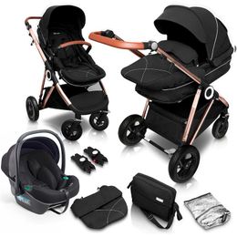 BABYGO Kombi-Kinderwagen »Halime AIR 3in1« mit Luftreifen, inkl. Babywanne, Babyschale, Regenhaube & Wickeltasche Anthracite Gold