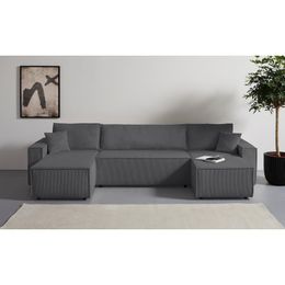 OTTO HOME Wohnlandschaft »CASSI, 311 cm, U-Form, Schlafsofa, Bettkasten, Boxspringfederung, Cord« Schlaffunktion (133/270cm), Bettkasten,...