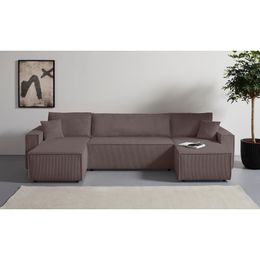 OTTO HOME Wohnlandschaft »CASSI, 311 cm, U-Form, Schlafsofa, Bettkasten, Boxspringfederung, Cord« Schlaffunktion (133/270cm), Bettkasten,...