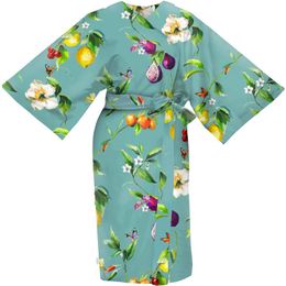 Apelt Kimono &raquo;Limone GOTS organic&laquo; 1 Stk. Gemalte Sommerfr&uuml;chte und s&uuml;dliche Bl&uuml;tenzweige mit Schmetterlingen petrol L&auml;nge: 105 cm Kimono