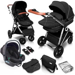 BABYGO Kombi-Kinderwagen »Halime AIR 3in1« mit Luftreifen, inkl. Babywanne, Babyschale, Regenhaube & Wickeltasche Anthracite Silver