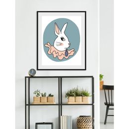 queence Bild &raquo;Stina&laquo; Haustiere Kunst 1 Stk. tlg. HD Premium Poster-Druck inkl. Holzrahmen Farbe Rahmen: schwarz + Farbe Bild(er): blau, lachs