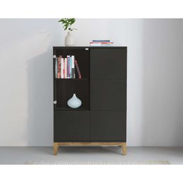 Andas Highboard &raquo;Maryd&laquo; Kommode, Midischrank, m. Glas- u. Holzt&uuml;ren, Einlegeb&ouml;den, Breite 80cm grau/wotan eiche