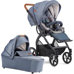 Gesslein Kombi-Kinderwagen »FX4 Soft+ mit Aufsatz Classic, schwarz/cognac, mittelblau« mit Babywanne Cx3 und Babyschalenadapter mittelblau