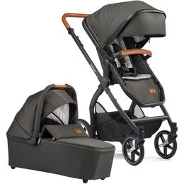 Gesslein Kombi-Kinderwagen »FX4 Soft+ mit Aufsatz Life, schwarz/cognac, dark olive« mit Babywanne C3 und Babyschalenadapter dark oliv