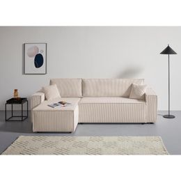 OTTO HOME Ecksofa »CASSI, 241cm, L-Form, Schlafsofa, Bettkasten, Boxspringfederung, Cord« Schlaffunktion (133/200), Bettkasten, Recamiere...
