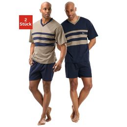 Le Jogger Pyjama, 4 Stk. Schlafanzug mit kontrastfarbigen Einsätzen vorn marine, beige 44/46 (S) 44/46 (S) Kurze Pyjamas im 2er Pack