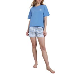 Tom Tailor Shorty »Positivism«, 2 Stk. Streifendesign, Kurzarm, Rundhalsausschnitt, kurze Hose blau-mittel-Ringel 36 (S) 36 (S) Kurzer Damen Pyjama...