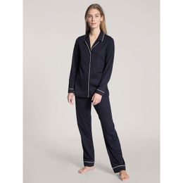 Calida Schlafanzug »Night Lovers«, 2 Stk. Knopfleiste, Pure Cotton, Interlock-Qualität, Langarm dark lapis blue S (40/42) S (40/42) Damen-Pyjama...