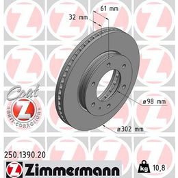 Zimmermann Bremsscheibe COAT Z 250.1390.20 vorne rechts links innenbel&uuml;ftet 302mm f&uuml;r MAZDA FORD VAG 1763037 1742318 MB3C-1125-EA