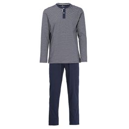 Tom Tailor Pyjama »Nebraska«, 2 Stk. Streifendesign, Langarm, Rundhalsausschnitt, lange Hose, atmungsaktiv blau-dunkel-Ringel 48S 48S Herren Pyjama...