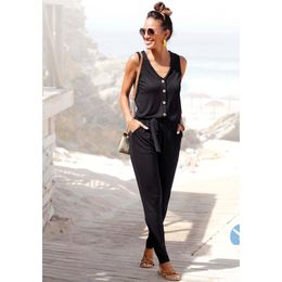 Lascana Jumpsuit, und Knopfleiste vorne, bequemer Overall mit Taschen schwarz 36 - N-Gr N-Gr