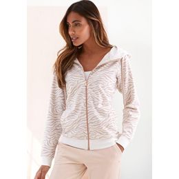 Lascana Kapuzensweatjacke, Sweatshirtjacke mit Details in Roségold, Loungewear beige-nougat 32/34 32/34 Bequeme Kapuzensweatjacke