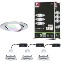 Paulmann LED Einbauleuchte "LED Einbauleuchte Nova Coin rund 84mm 50", grau (aluminiumfarben), 3, Ø 8,4cm, 3 Stk., Leuchten, Memoryfunktion, Farbwechsler, Farbsteuerung, Dimmer, Smart Home
