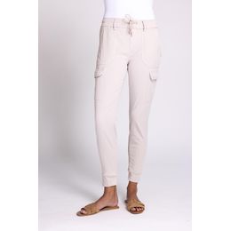 Cargohose Zhrill "ZHDAISEY", Damen, Gr. S, N-Gr, beige (natur), Web, Obermaterial: 67% Baumwolle, 30% Lyocell (TENCEL™), 3% Elasthan, slim fit knöchellang, Hosen Cargohose, mit Strass-Steinen