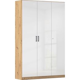 Mehrzweckschrank Rauch "Garderobe Kleiderschrank Schrank Schuhschrank Putzschrank MINOSA", eiche artisan, hochglanz weiß, griffe graumetallic, B:136cm H:210cm T:41cm, Holzwerkstoff, Schränke