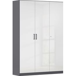 Mehrzweckschrank Rauch "Garderobe Kleiderschrank Schrank Schuhschrank Putzschrank MINOSA", graumetallic, hochglanz weiß, griffe graumetallic, B:136cm H:197cm T:41cm, Holzwerkstoff, Schränke