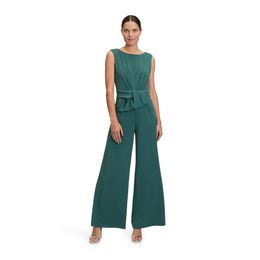 Overall Vera Mont "Damen Jumpsuit mit weitem Bein", Damen, Gr. 34, Normalgrößen, schwarz emerald, Cru00eape, Obermaterial: 95% Polyester, 5% Elasthan. Futter: 100% Polyester., elegant, ausgestellt, U-Boot-Ausschnitt, Overalls