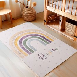 Kinderteppich Ayyildiz Teppiche "PLAY 2018", beige (creme), B:140cm H:8mm L:200cm, Polyamid, Teppiche, Kinderteppich, rutschhemmend, bunt Motiv Regenbogen, Kurzflor