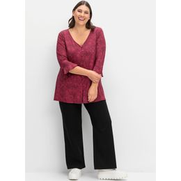 3/4-Arm-Shirt sheego "T-Shirt", Damen, Gr. 48/50, rot (weinrot, gemustert), 95% Viskose, 5% Elasthan, gebl&uuml;mt, gemustert, V-Ausschnitt, Shirts 3/4-Arm-Shirt