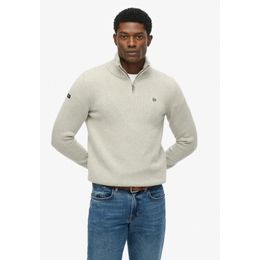 Strickpullover Superdry "COTTON KNIT HENLEY", Herren, Gr. M, grau marl, Strick, Obermaterial: 100% Baumwolle, meliert, slim fit h&uuml;ftlang, Rundhals, Rippb&uuml;ndchen, Pullover Strickpullover