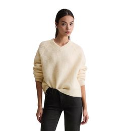 Marc O'Polo Strickpullover MARC O'POLO DENIM "aus weichem Schurwolle-Alpakawolle-Mix", Damen, Gr. L, wei&szlig; blush, Obermaterial: 33% Polyamid, 32% Alpaka, 32% Schurwolle, 3% Elasthan, unifarben, V-Ausschnitt, Pullover Strickpullover