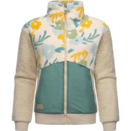 Fleecejacke Ragwear "Madaras Flower", Damen, Gr. 4XL (48), beige, Material: 100% Polyester, gerade hüftbedeckend, hoch geschlossener Ausschnitt, Ärmel ohne Ärmelschlitz Rippbündchen, Jacken, Flauschige Damen Übergangsjacke aus Teddyfleece