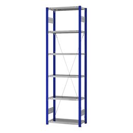 eurokraft pro Steckregal, Bauart leicht, einseitig, HxBxT 2500 x 750 x 300 mm, blau/verzinkt, Grundregal