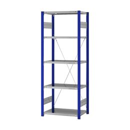 eurokraft pro Steckregal, Bauart leicht, einseitig, HxBxT 2000 x 750 x 400 mm, blau/verzinkt, Grundregal