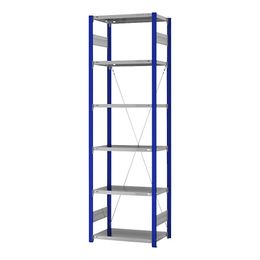 eurokraft pro Steckregal, Bauart leicht, einseitig, HxBxT 2500 x 750 x 400 mm, blau/verzinkt, Grundregal