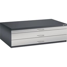 C+P Zeichnungsschrank, DIN A0, 3 Schubladen, H&ouml;he 420 mm, schwarzgrau / wei&szlig;aluminium