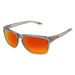 Oakley OO9448 SYLAS | Herren-Sonnenbrille | Fassung: Vollrand, Rectangular, Kunststoff, Grau | Glasfarbe: Rot Verlaufend