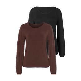 Lascana Langarmshirt in braun, schwarz | Gr.: 32/34