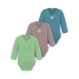 Normani Outdoor Sports 3er Pack Baby Merino Langarm Wickelbody in Blau/Rosa/Gr&uuml;n | Gr.: 68
