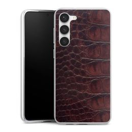 DeinDesign Galaxy S23+ Handy Silikon H&uuml;lle Case transparent Handyh&uuml;lle Leather Crocodile Animal Print Silikon Case