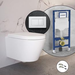 evineo ineo Wand-WC, Komplett-SET, mit Viverso v801 Bet&auml;tigungsplatte und Geberit Vorwandelement,, BE0509WH+VU8001GW#SET#NEW,