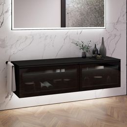 neoro n80 fumo Unterschrank B: 180 cm mit 2 Ausz&uuml;gen, mit Parsolglasfront, BN0433SG+BN0432SG+BN0409BM,