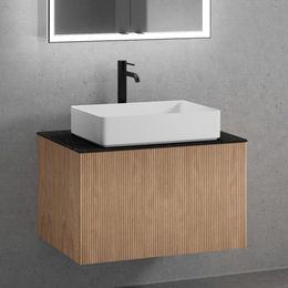 neoro n50 line Unterschrank B: 80 cm mit 1 Auszug, mit profilierter Eichenfront, Waschtisch B: 58 cm wei&szlig; matt,, BN0065WM+BN0462BPO+BN0402C2,