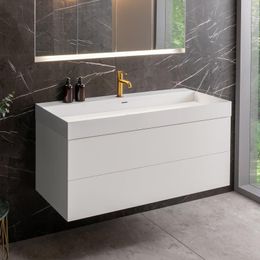 neoro n50 Unterschrank B: 120 cm mit 2 Ausz&uuml;gen, Waschtisch mit 1 Hahnloch wei&szlig; matt,, BN0140WM+BN0424WM,