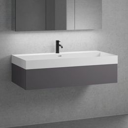 neoro n50 Unterschrank B: 120 cm mit 1 Auszug, Waschtisch mit 1 Hahnloch wei&szlig; matt,, BN0140WM+BN0414GR,