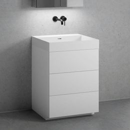 neoro n50 Unterschrank B: 60 cm mit 3 Ausz&uuml;gen, Waschtisch ohne Hahnloch wei&szlig; matt,, BN0133WM+BN0451WM,