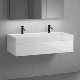 neoro n50 Unterschrank B: 120 cm mit 1 Auszug, Doppelwaschtisch mit 2 Hahnl&ouml;chern wei&szlig; matt,, BN0141WM+BN0414WH,