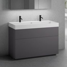 neoro n50 Unterschrank B: 120 cm mit 2 Ausz&uuml;gen, Doppelwaschtisch mit 2 Hahnl&ouml;chern wei&szlig; matt,, BN0141WM+BN0444GR,
