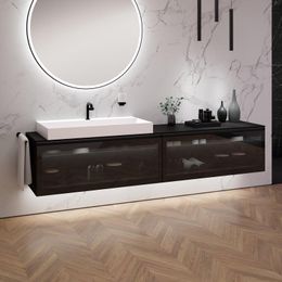 neoro n80 fumo Unterschrank B: 240 cm mit 2 Ausz&uuml;gen, mit Parsolglasfront, Waschtisch B: 100,5 cm, BN0144WM+2#BN0434SG+BN0407BM,