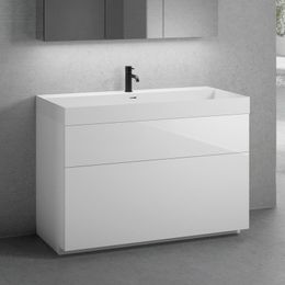 neoro n50 Unterschrank B: 120 cm mit 2 Ausz&uuml;gen, Waschtisch mit 1 Hahnloch wei&szlig; matt,, BN0140WM+BN0444WH,