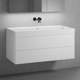 neoro n50 Unterschrank B: 120 cm mit 2 Ausz&uuml;gen, Waschtisch ohne Hahnloch wei&szlig; matt,, BN0136WM+BN0424WM,
