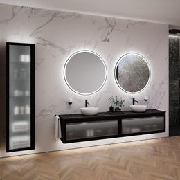 neoro n80 albus Unterschrank B: 240 cm mit 2 Ausz&uuml;gen, mit profilierter Glasfront, mit Spiegel, 2 Waschtische &Oslash; 40 cm,,