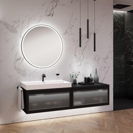 neoro n80 albus Unterschrank B: 200 cm mit 2 Ausz&uuml;gen, mit profilierter Glasfront, mit Spiegel, Waschtisch B: 100,5 cm,