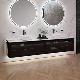 neoro n80 fumo Unterschrank B: 240 cm mit 2 Ausz&uuml;gen, mit Parsolglasfront, 2 Waschtische &Oslash; 40 cm,, 2#BN0064WM+2#BN0434SG+2#BN0404C1,